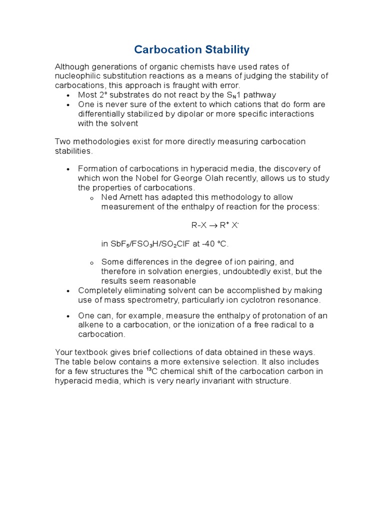 Carbocation Stability | PDF | Physical Chemistry | Organic Chemistry