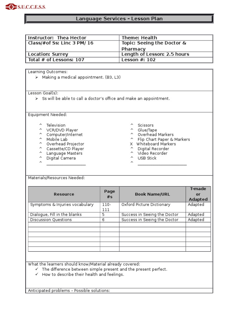 Lesson Plan Template - Success | PDF | Videocassette Recorder | Lesson Plan