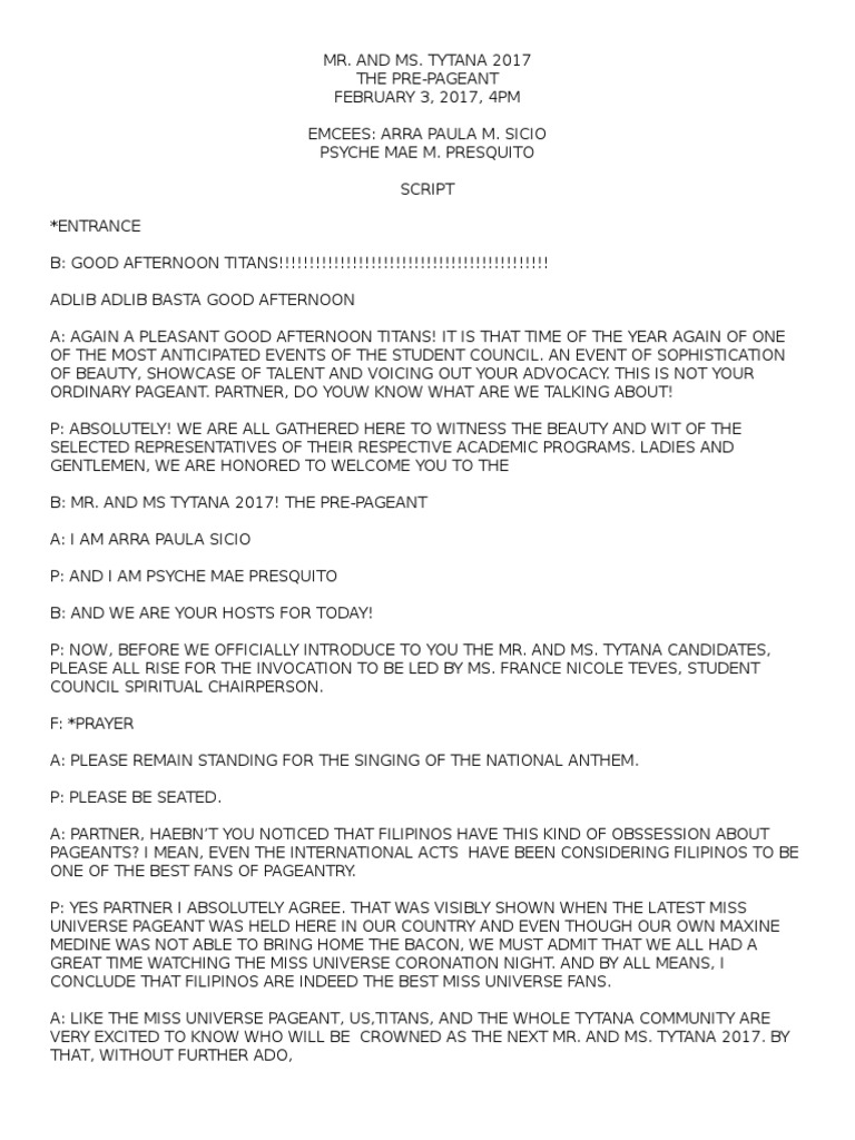 Script Pre Pageant