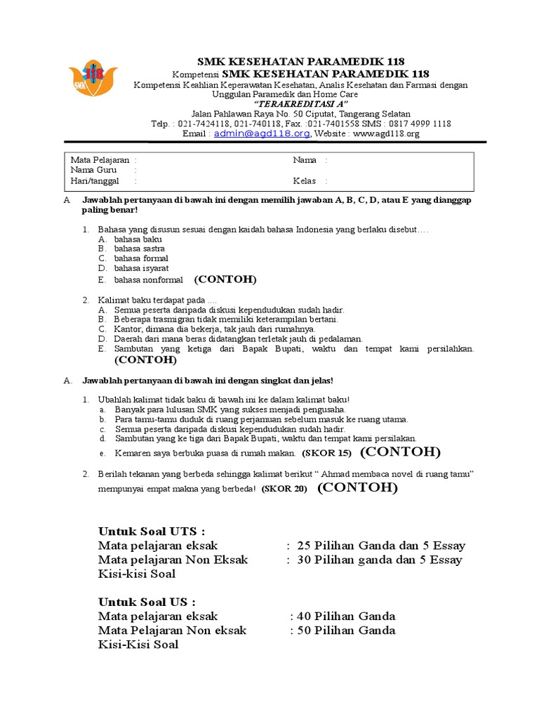 Contoh Soal Uts | PDF | Seni & Disiplin Bahasa