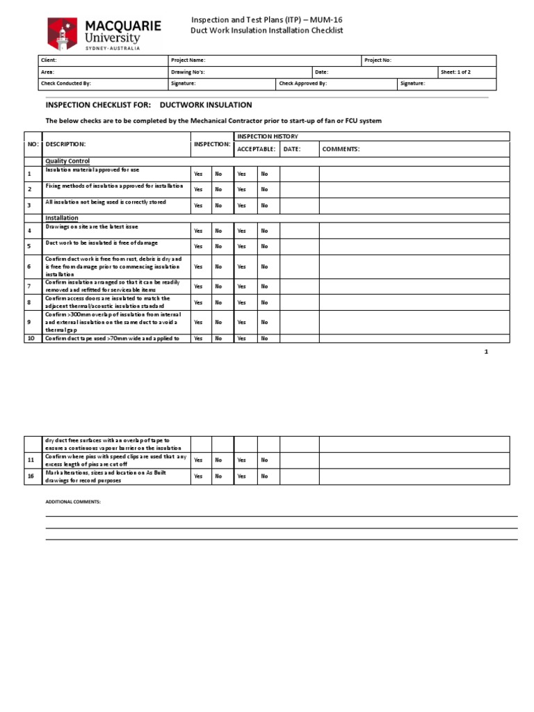 ITP-Duct Insulation | PDF | Duct (Flow) | Building Insulation