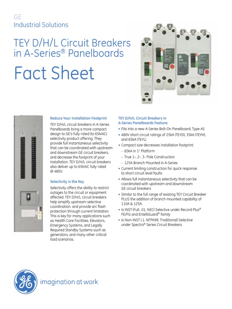 Fact Sheet: TEY D/H/L Circuit Breakers in A-Series Panelboards | PDF | Power Engineering ...