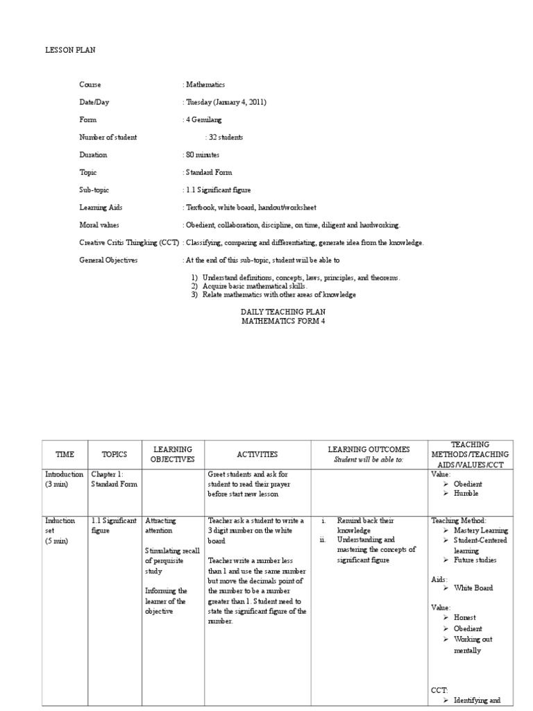 Standard Form - Lesson Plan | PDF | Teaching Method | Constructivism ...