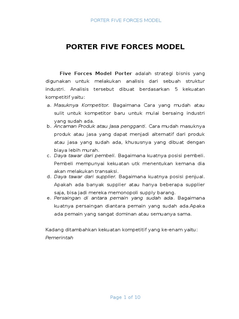 Porters Five Forces Model | PDF