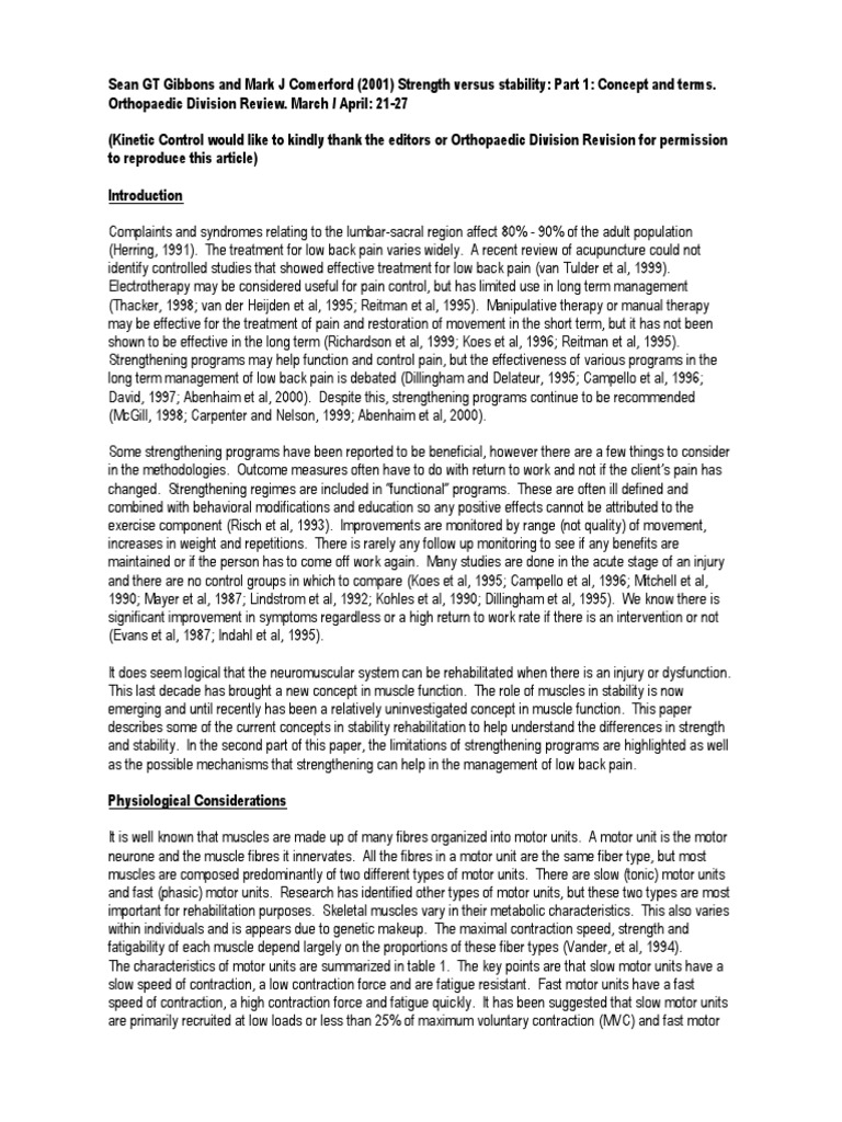 Strength vs Stability in Rehabilitation | PDF | Muscle Contraction | Muscle