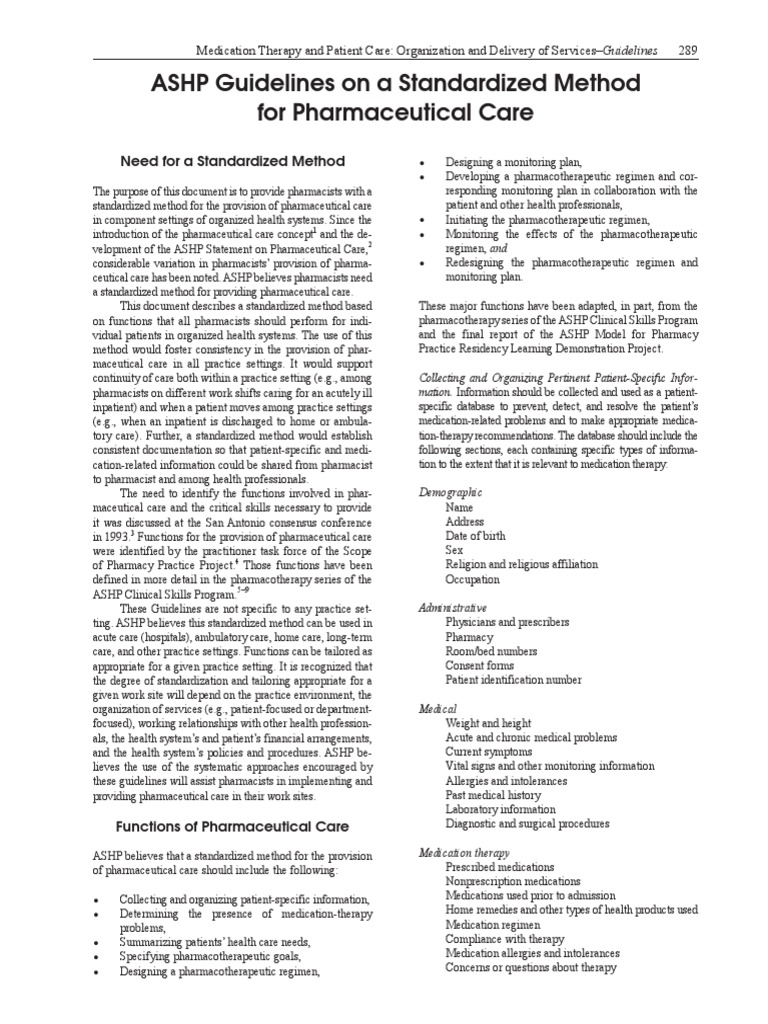 ASHP Guidelines On A Standardized Method For Pharmaceutical Care | PDF ...