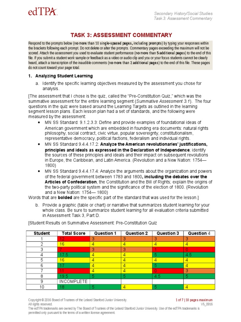 Edtpa - Secondary History-Social Studies - Assessment Commentary JB ...