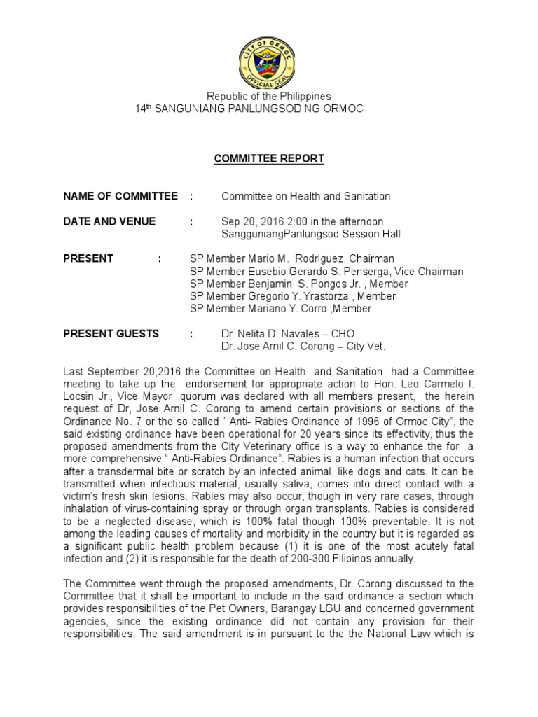 Anti Rabies Committe Report | PDF | Fine (Penalty) | Rabies