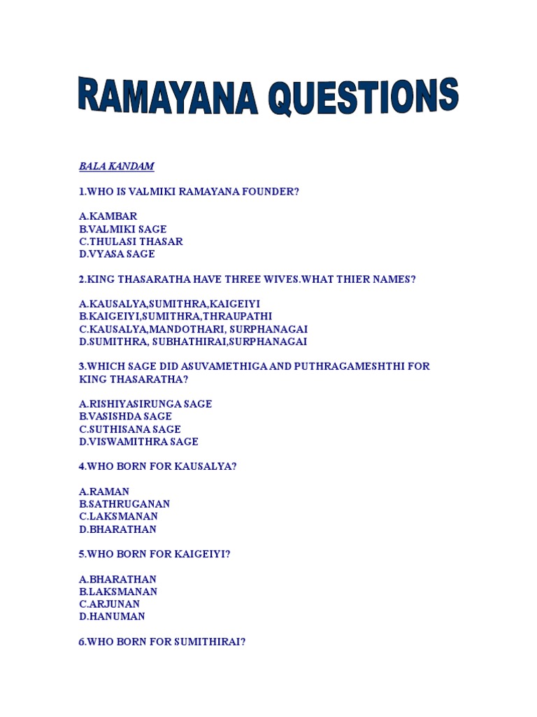 Ramayana Questions | PDF
