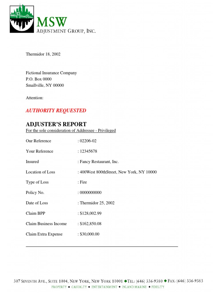 Adjuster Report | Download Free PDF | Gratuity | Insurance