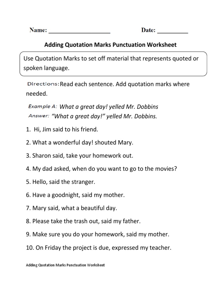 Punctuation Adding Quotation Marks 1 | PDF