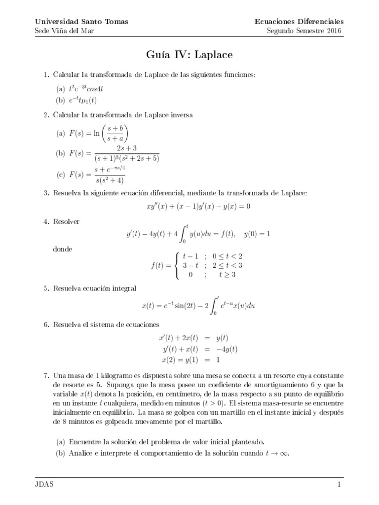 Guia 4 Laplace | PDF | Transformada de Laplace | Ecuaciones