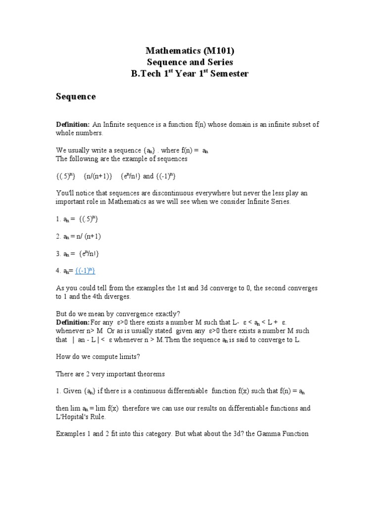 Btech 1st Sem: Maths: Sequence and Series | PDF | Teaching Methods ...