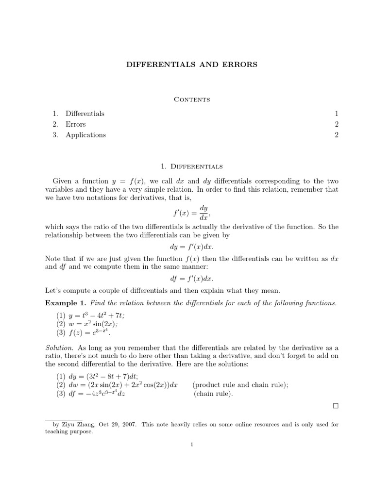 Differentials & Error Estimation | PDF | Derivative | Volume