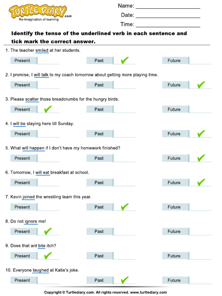 Answer Identify Tense Present Past Future | PDF