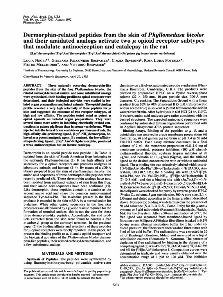 Dermorphin Related Peptides | PDF | Ligand (Biochemistry) | Enzyme ...
