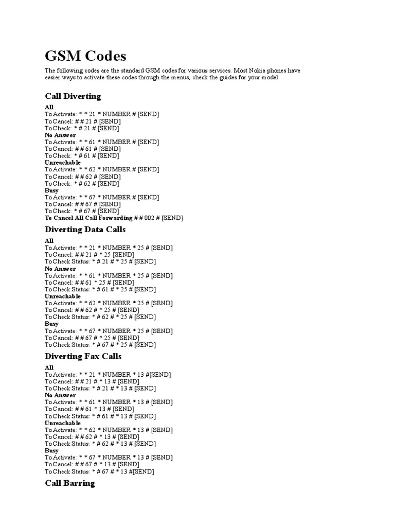 Manual Do Hacker - Nokia Codigos (GSM) | PDF | Telephony | Mobile Telecommunications