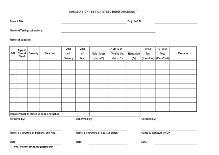 Steel Reinforcement Test Report Form | PDF | Technology & Engineering