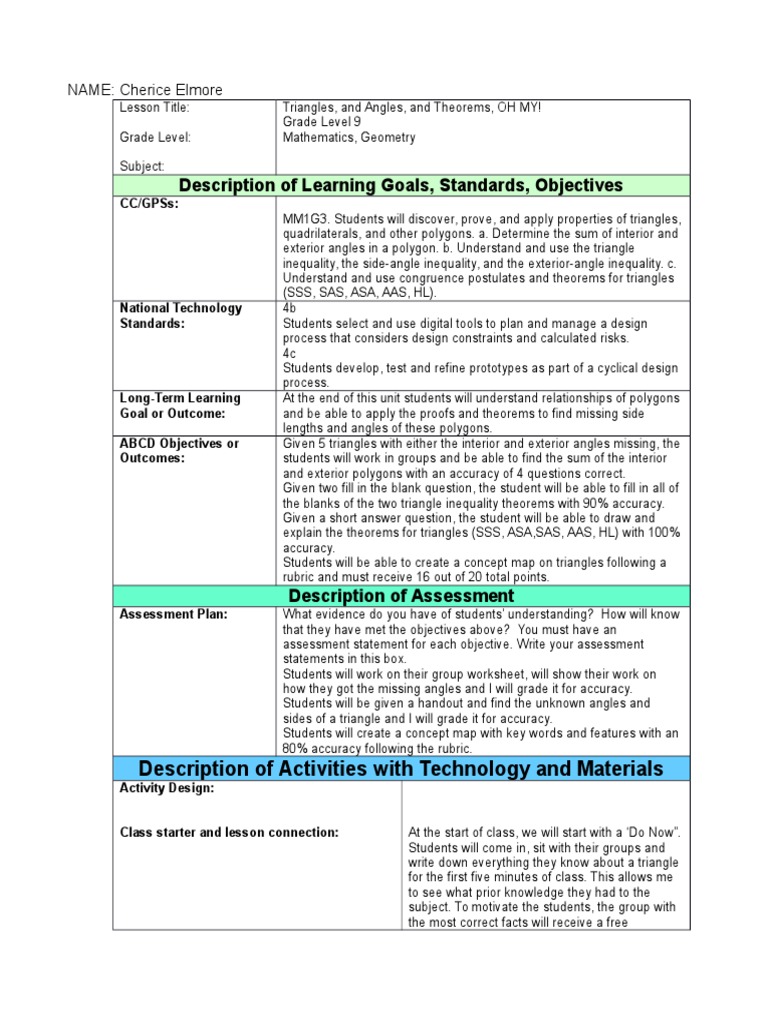 A4 Lesson Plan | Download Free PDF | Triangle | Lesson Plan
