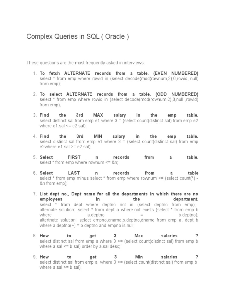 Complex Queries in SQL | PDF | Databases | Data Management