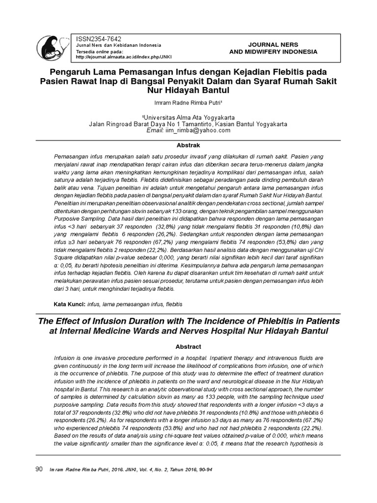 Pengaruh Lama Pemasangan Infus Dengan Kejadian Flebitis Pada | PDF