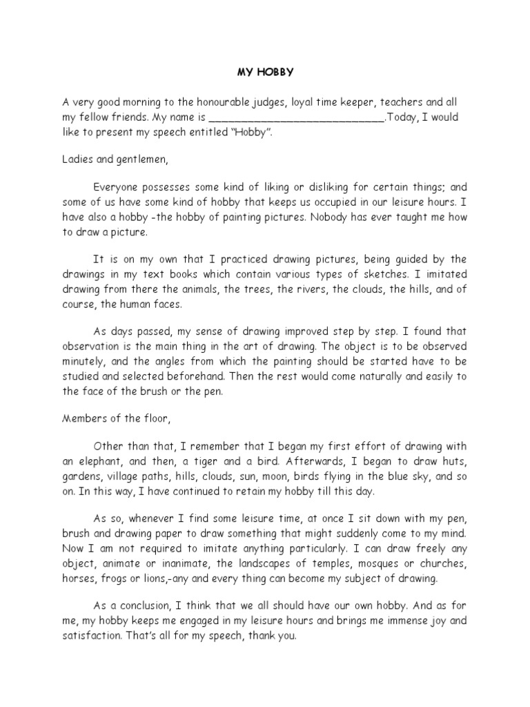 My Hobby Text | Hobbies | Friendship