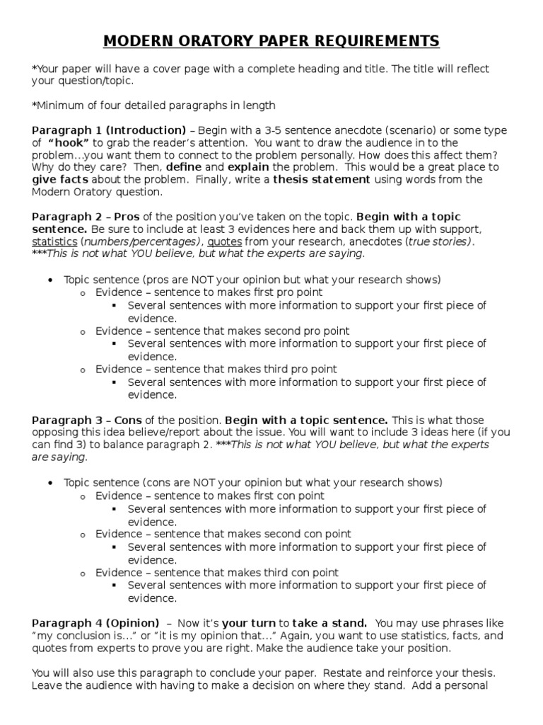 Modern Oratory Paper Requirements 1 | PDF | Paragraph | Sentence ...