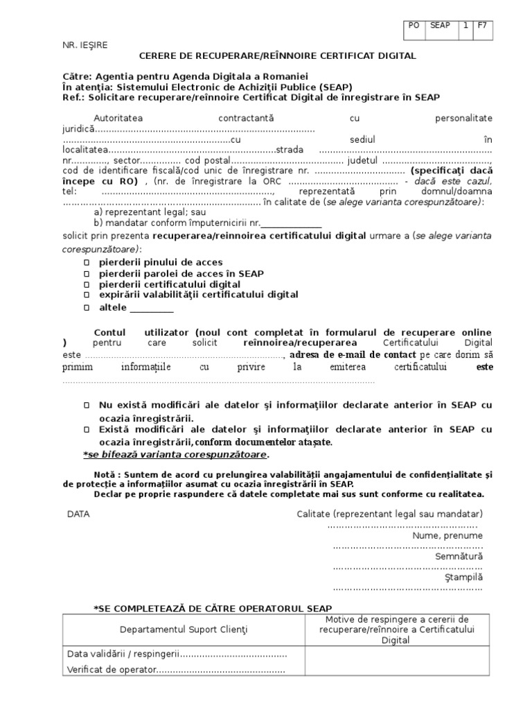 seap-recuperare certificat