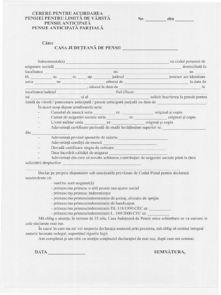 Cerere Pensie Limita de Varsta | PDF