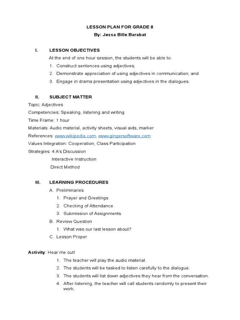 Barabat Lesson Plan in Direct Method | PDF | Lesson Plan | Noun