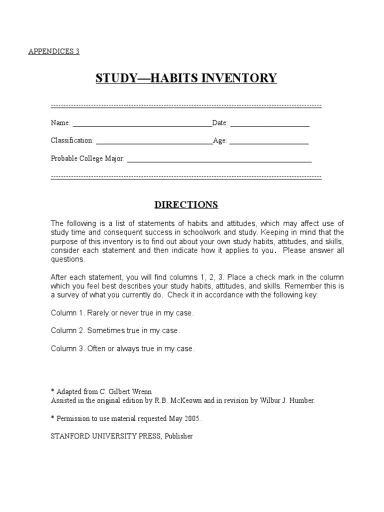 Study Habits Inventory | PDF | Test (Assessment) | Reading (Process)