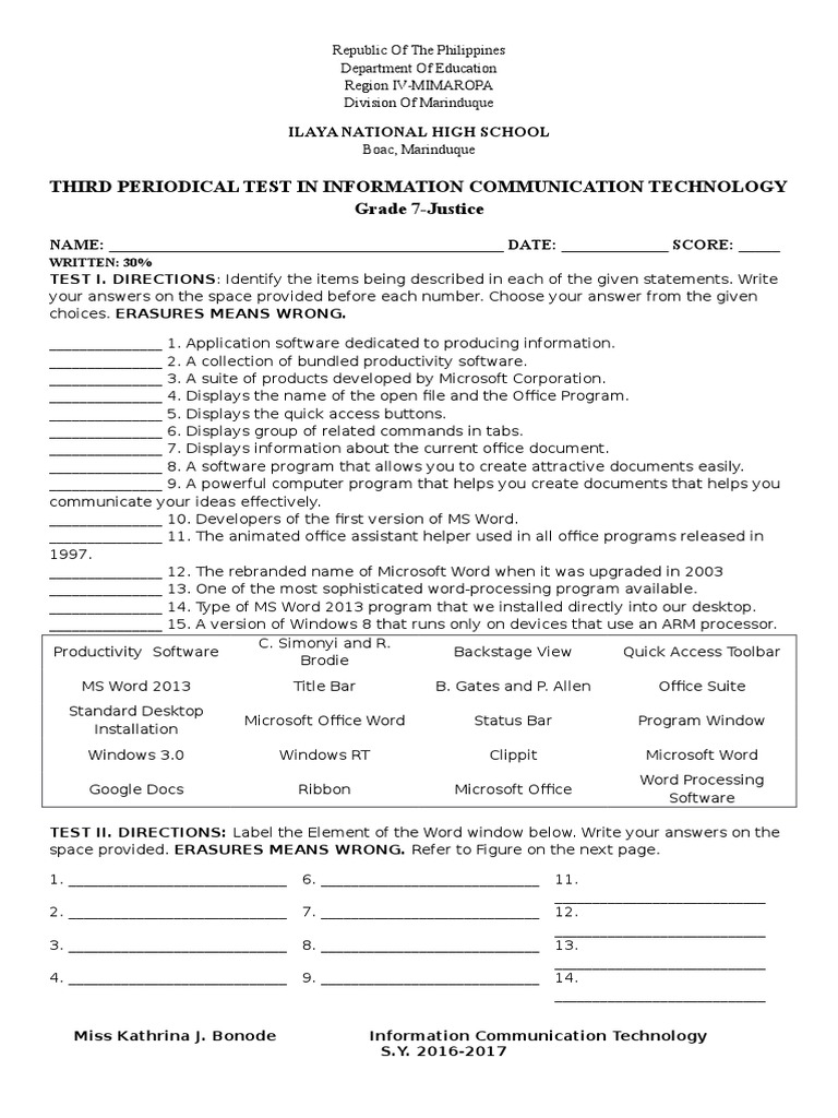 ICT 3rd Periodical Test | PDF | Microsoft Word | Microsoft Office