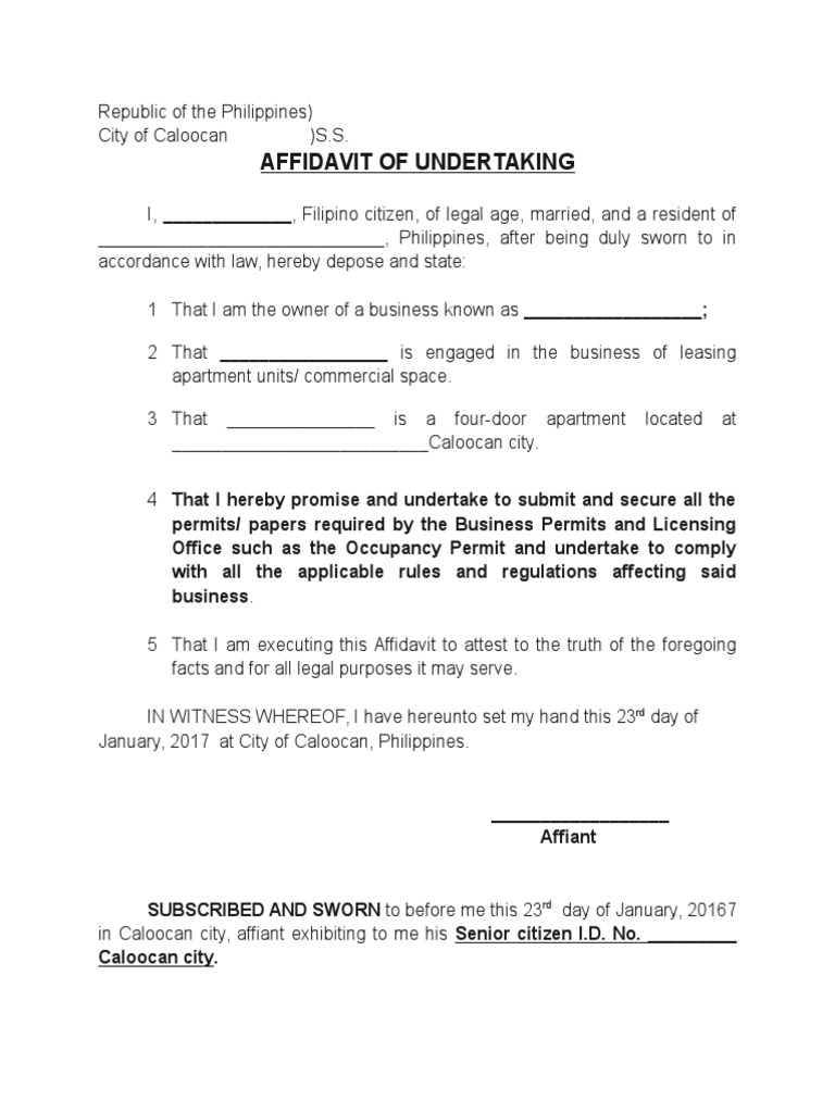 Affidavit of Undertaking for Business Permits | PDF | Law