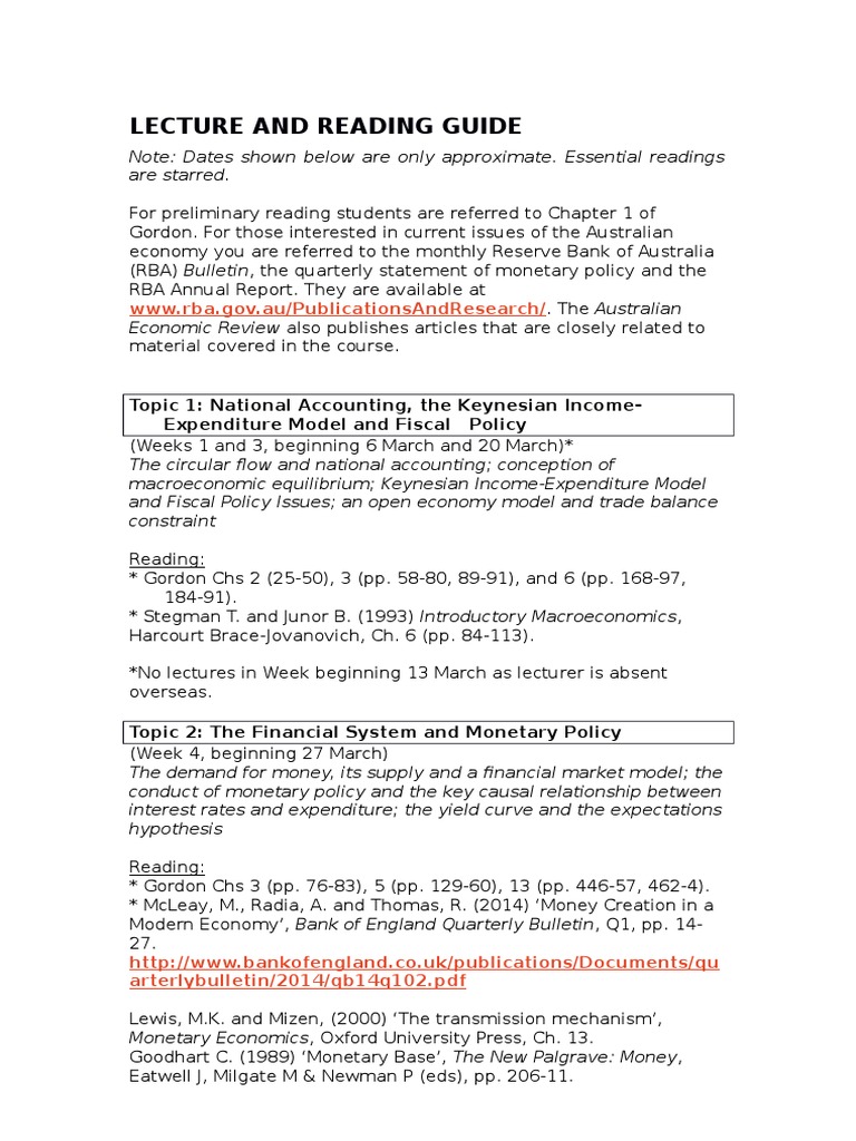 Lecture and Reading Guide ECOS2002 1 2017 | PDF | Macroeconomics ...