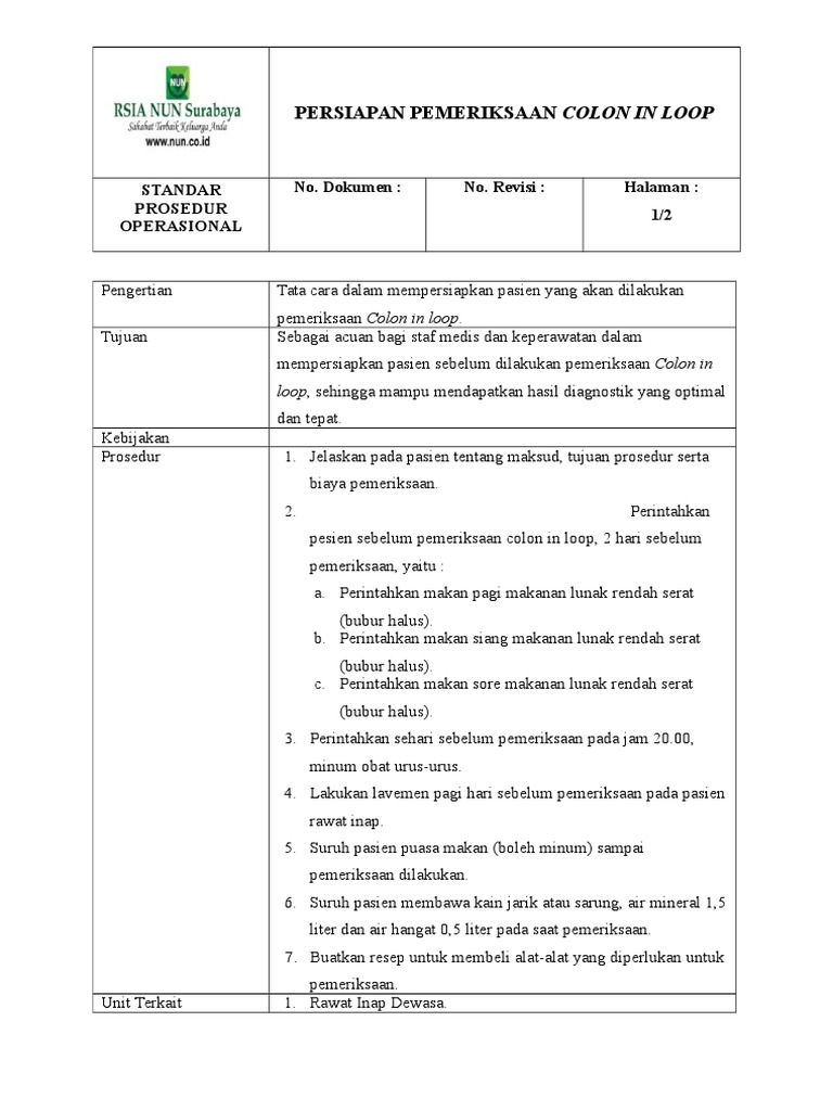 SOP Persiapan Colon in Loop2 | PDF