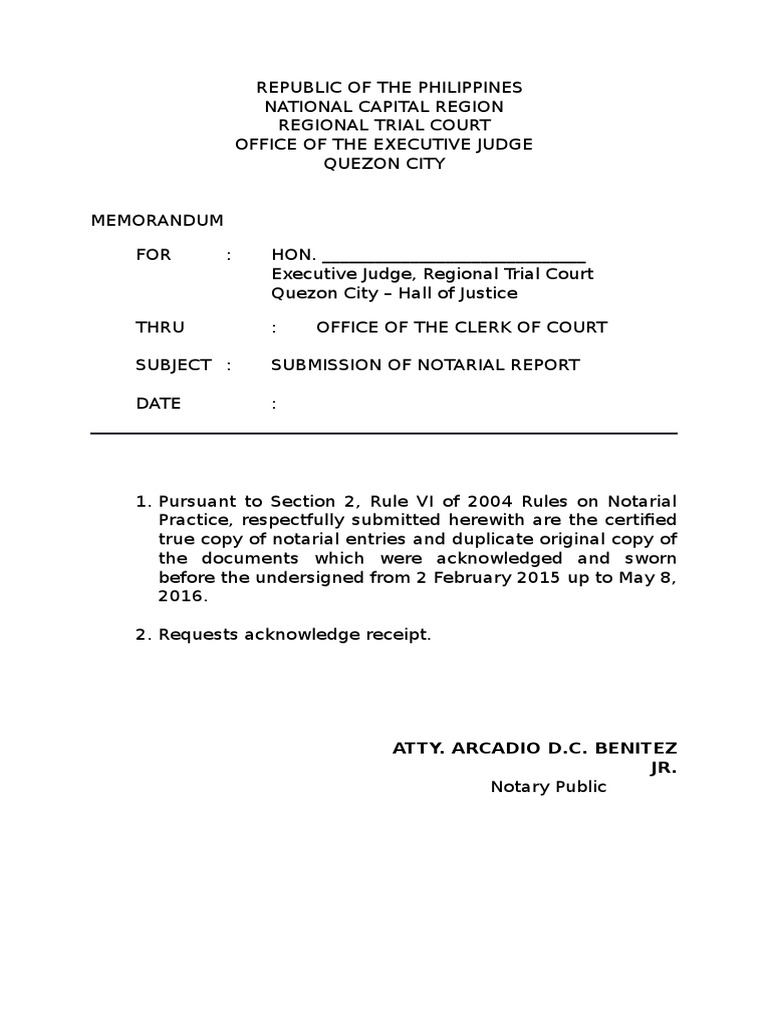 Notarial Report Submission Memorandum | PDF