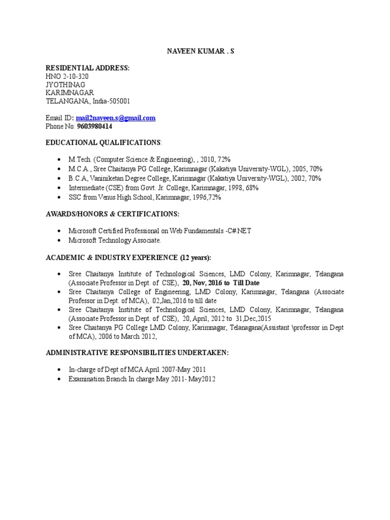 Naveen Kumar Academic Resume | PDF | Net Beans | Applications & Software