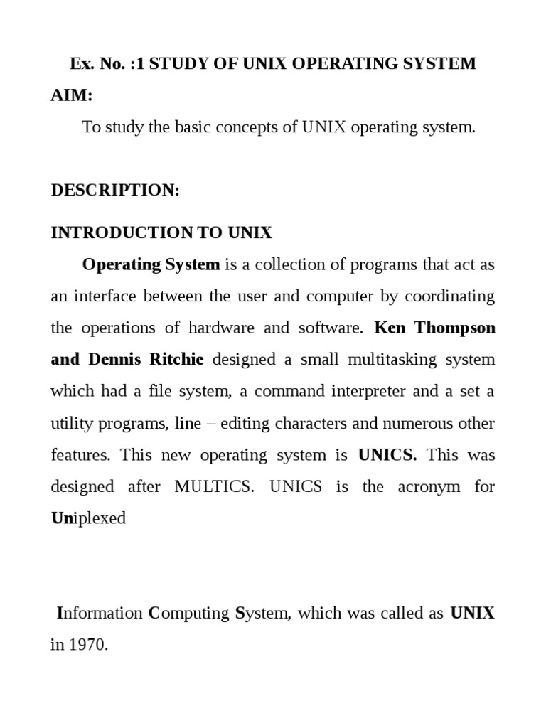 Ex. No.:1 Study of Unix Operating System Aim | PDF | Unix | Command Line Interface