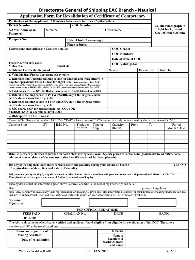 Wpif - 7.5 - 4a - 03 - 01 - Nautical - Application For Revalidation of ...