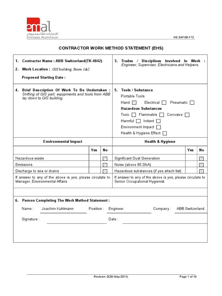Contractor Work Method Statement-GIS Parts, Equipmentand Tools | PDF ...