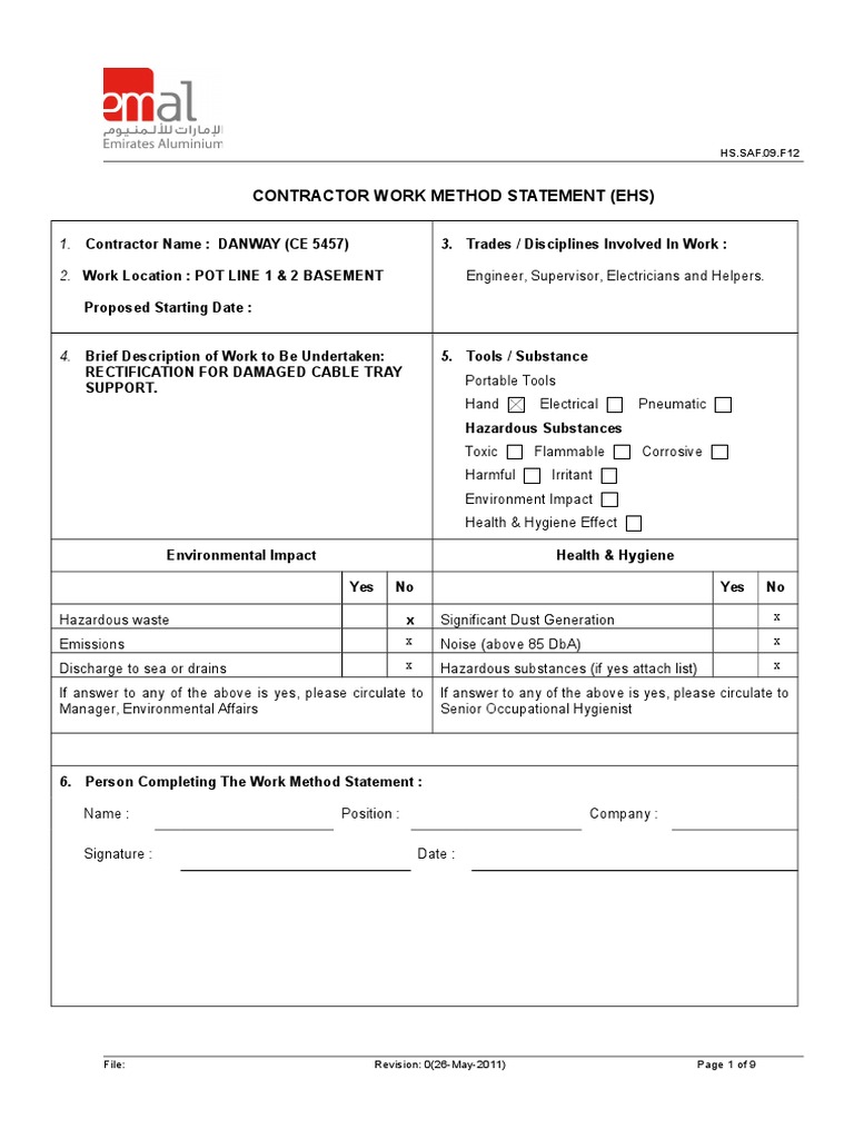Risk Ass - RECTIFICATION FOR DAMAGED CABLE TRAY SUPPORT | PDF ...