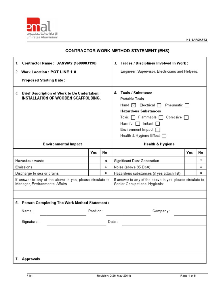 Contractor Work Method Statement (Ehs) : Installation of Wooden ...