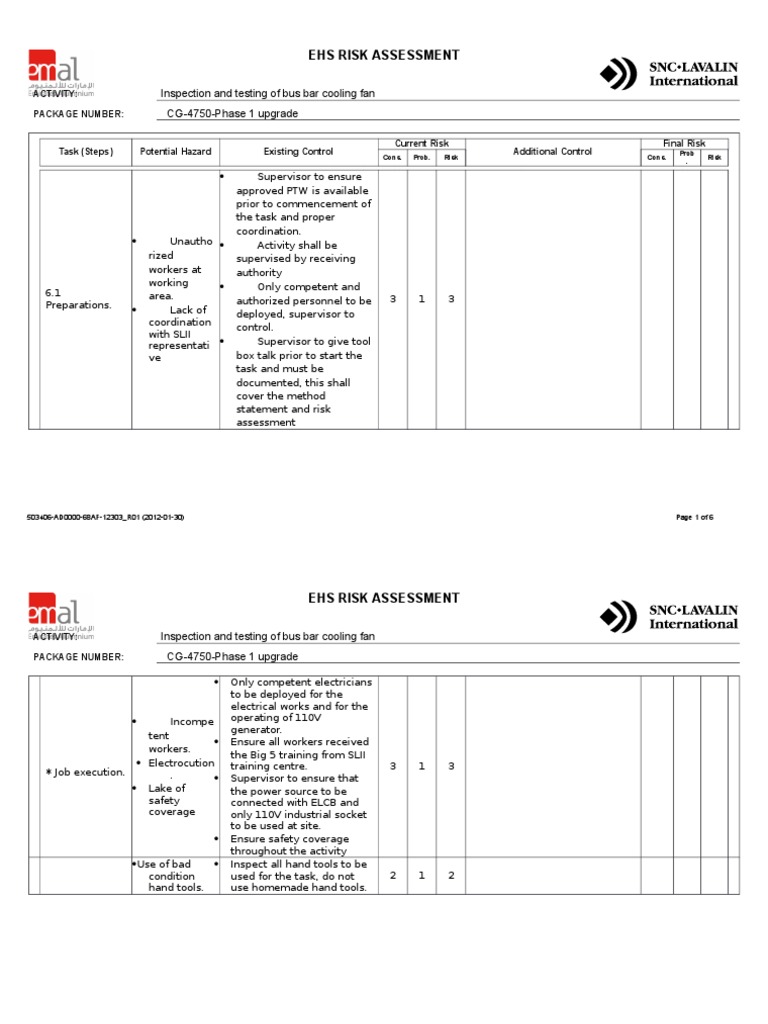RISK ASSESSMENT - CG-4750 Phase 1 Upgrade-Inspection and Testing of Bus ...