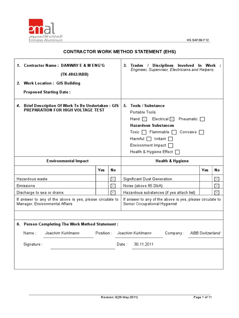 Risk assessment for GIS preparation for HV cable test.doc | Personal ...