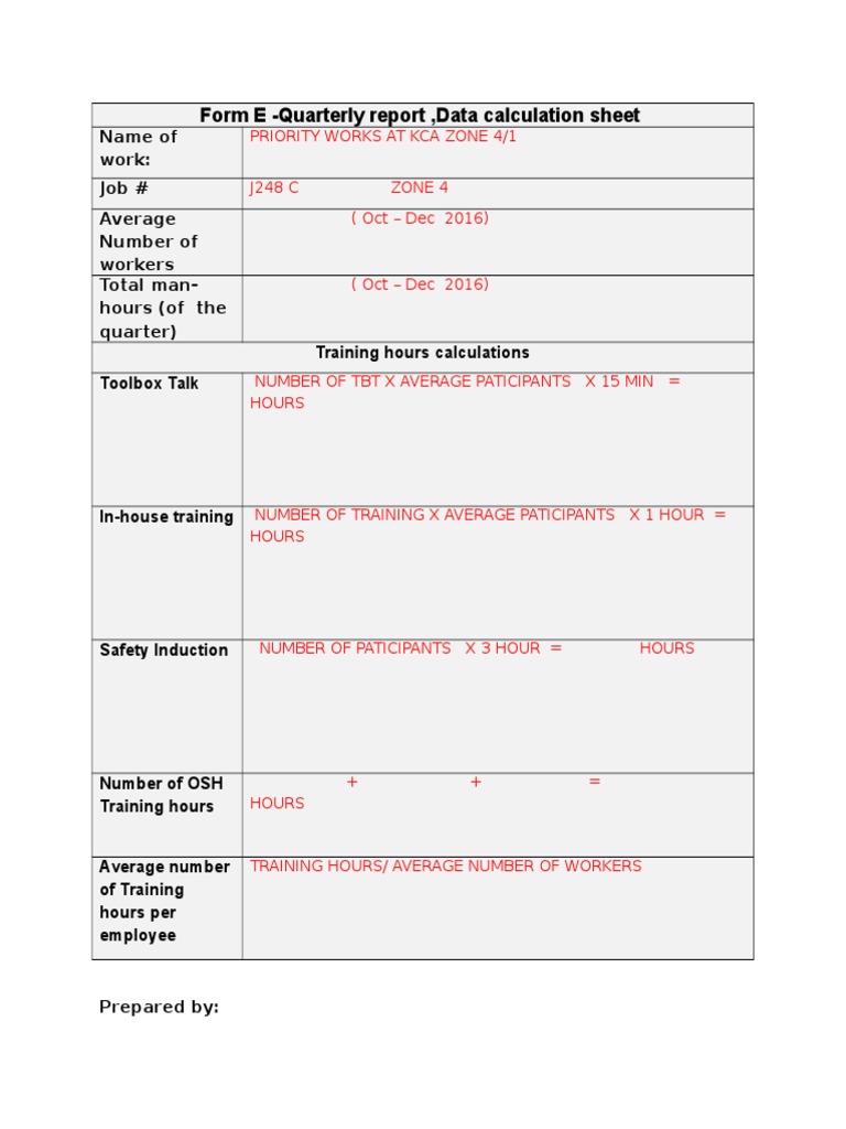 Form E - Quarterly Report, Data Calculation Sheet | PDF | Teaching ...