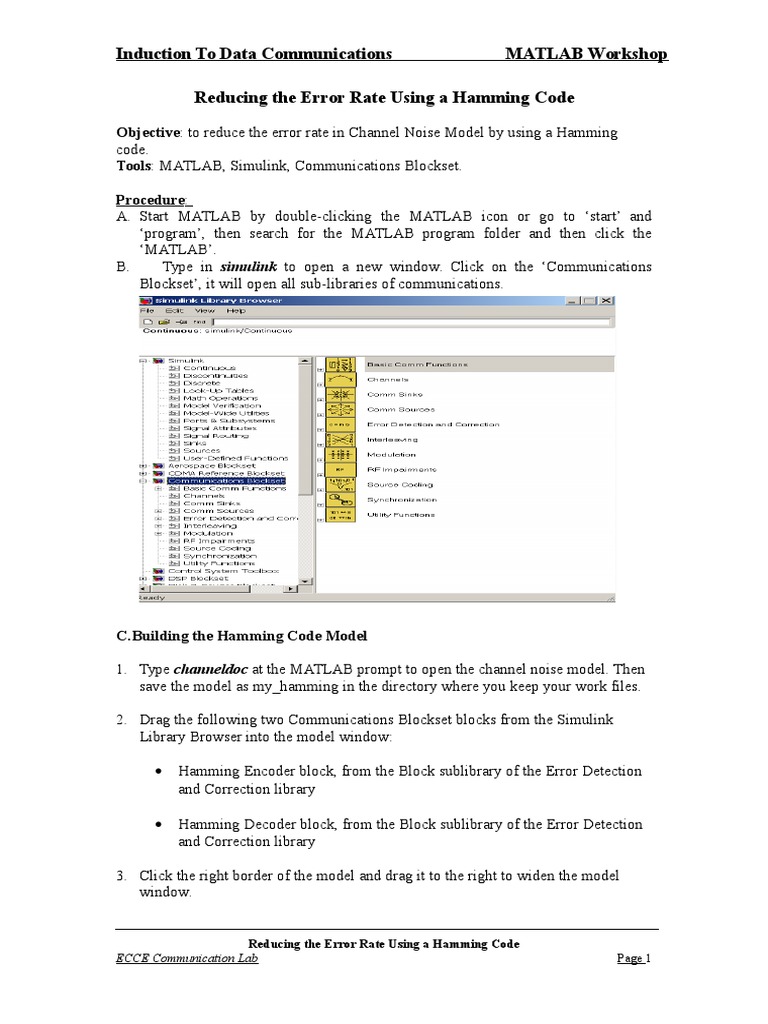 MATLAB Hamming Code Error Reduction | PDF | Code | Error Detection And ...