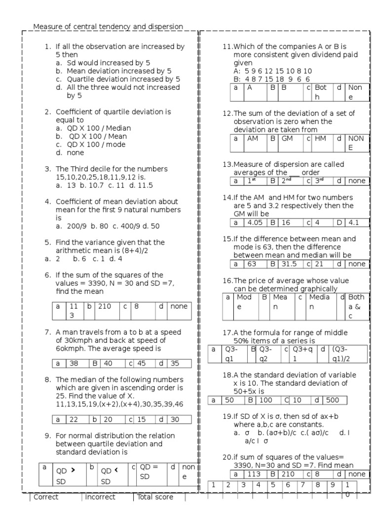 Measures Of Central Tendency And Dispersion Download Free Pdf Arithmetic Mean Standard