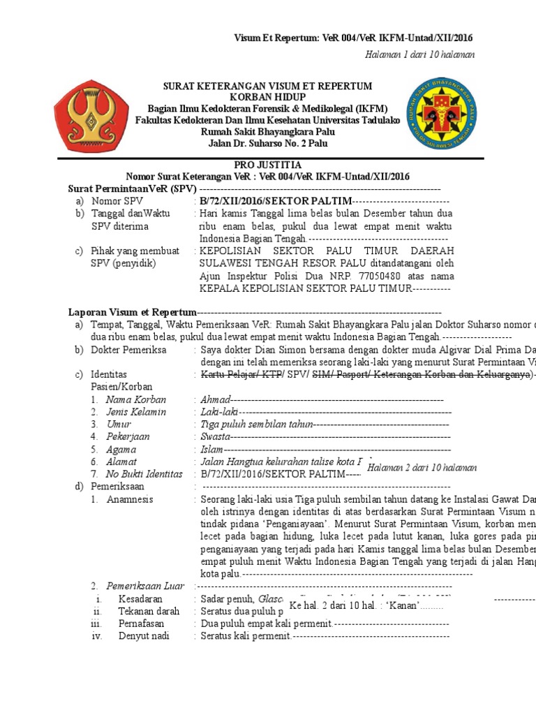 Laporan Visum Et Repertum Korban Hidup | PDF | Sejarah