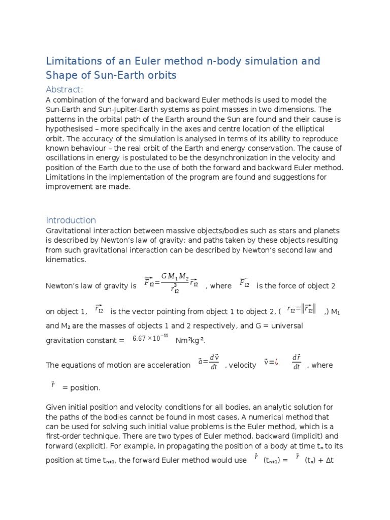 Limitations of An Euler Method N-Body Simulation and Shape of Sun-Earth ...