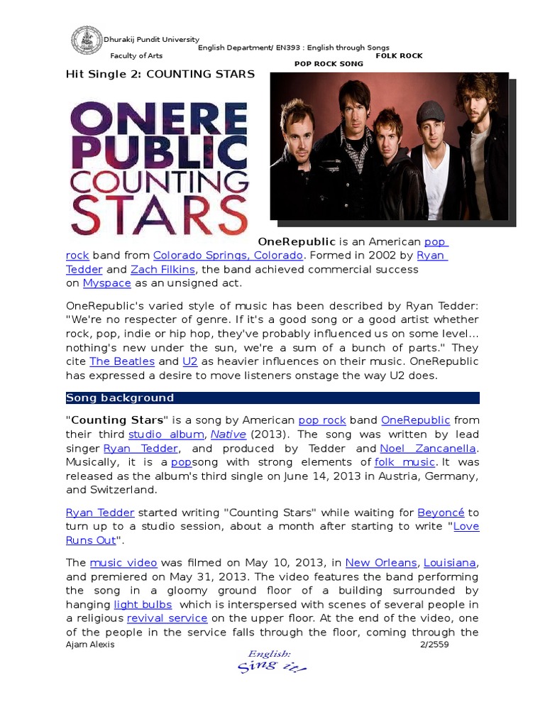 OneRepublic's "Counting Stars" Analysis | PDF | Recorded Music ...